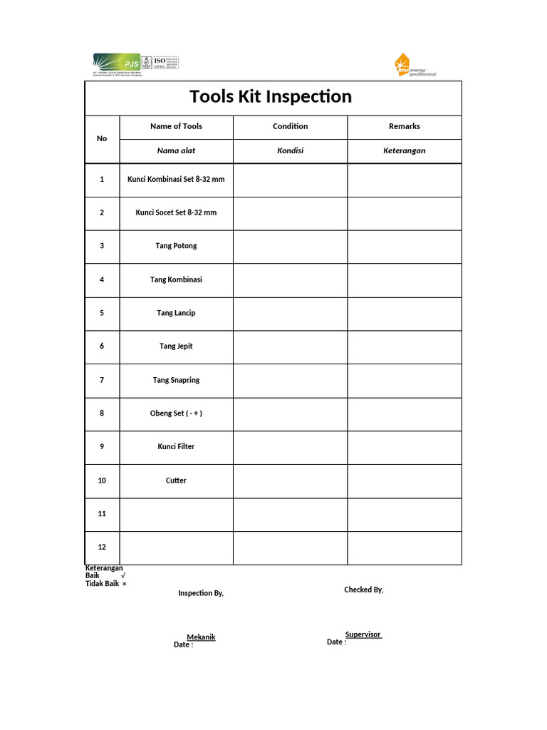 Tools Kit Inspection Report | PDF