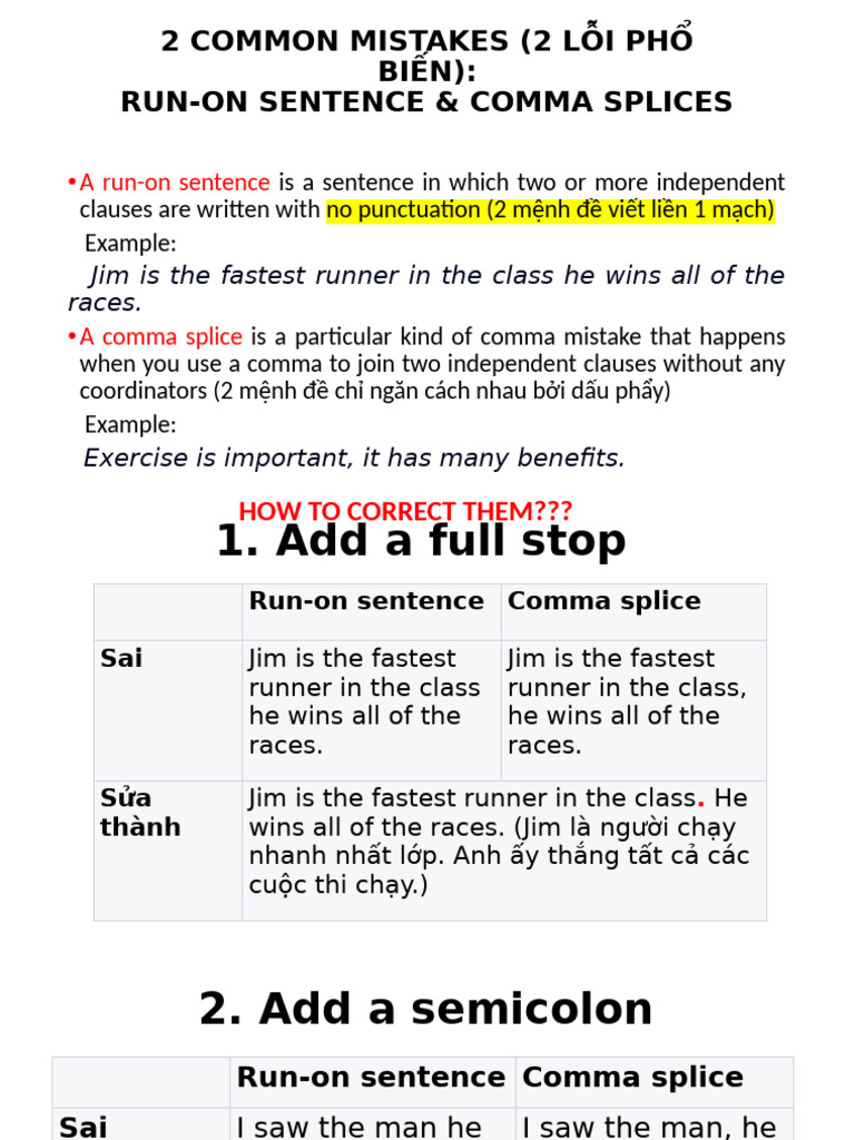 Fixing Run-On Sentences & Comma Splices | PDF | Punctuation | Language ...