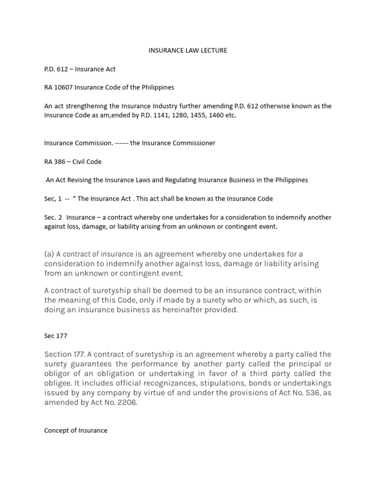 Philippine Insurance Law Overview | PDF | Insurance | Surety