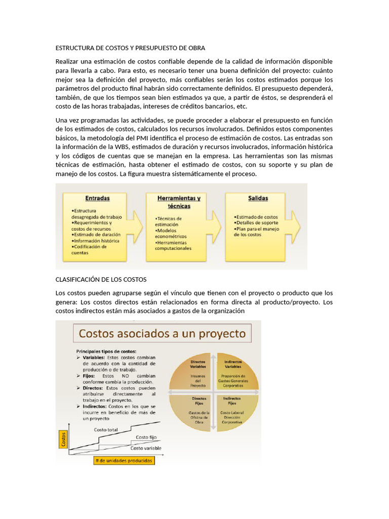 ESTRUCTURA DE COSTOS Y PRESUPUESTO DE OBRA | PDF | Presupuesto | Costo