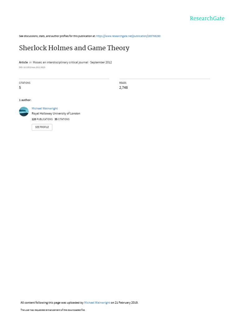 She Lock Holmes and Game Theory Published | PDF | The Final Problem ...