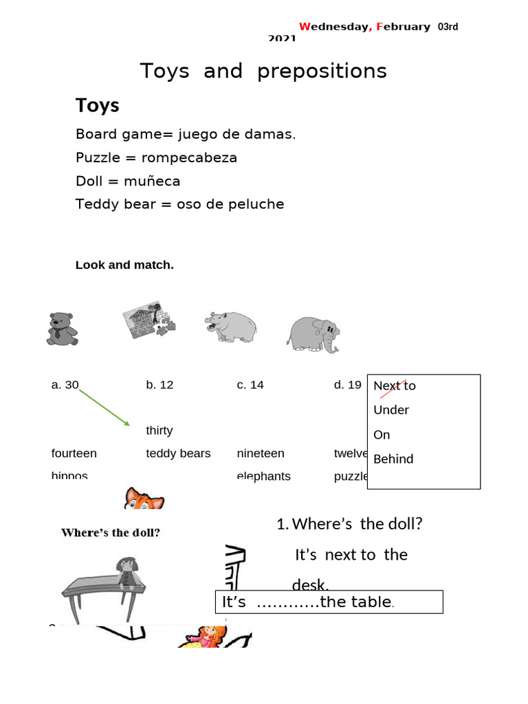 PREPOSITIONS OF PLACE-toys-items | PDF