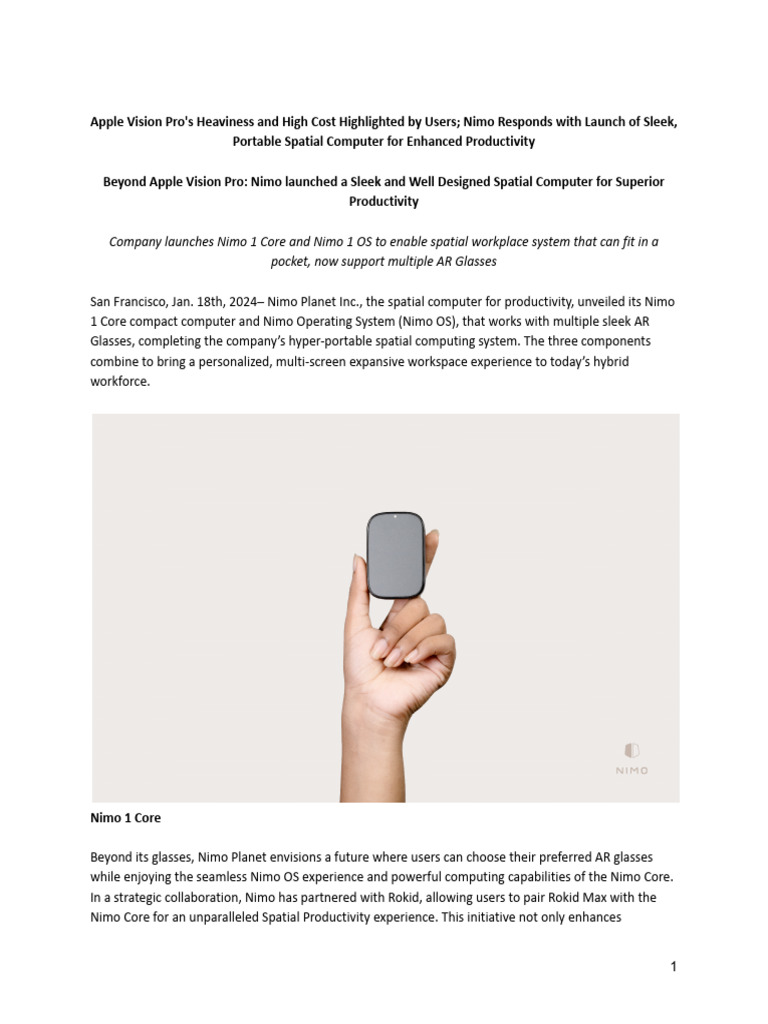 Press Release - Nimo OS & Nimo Core 2024 | PDF | Android (Operating ...