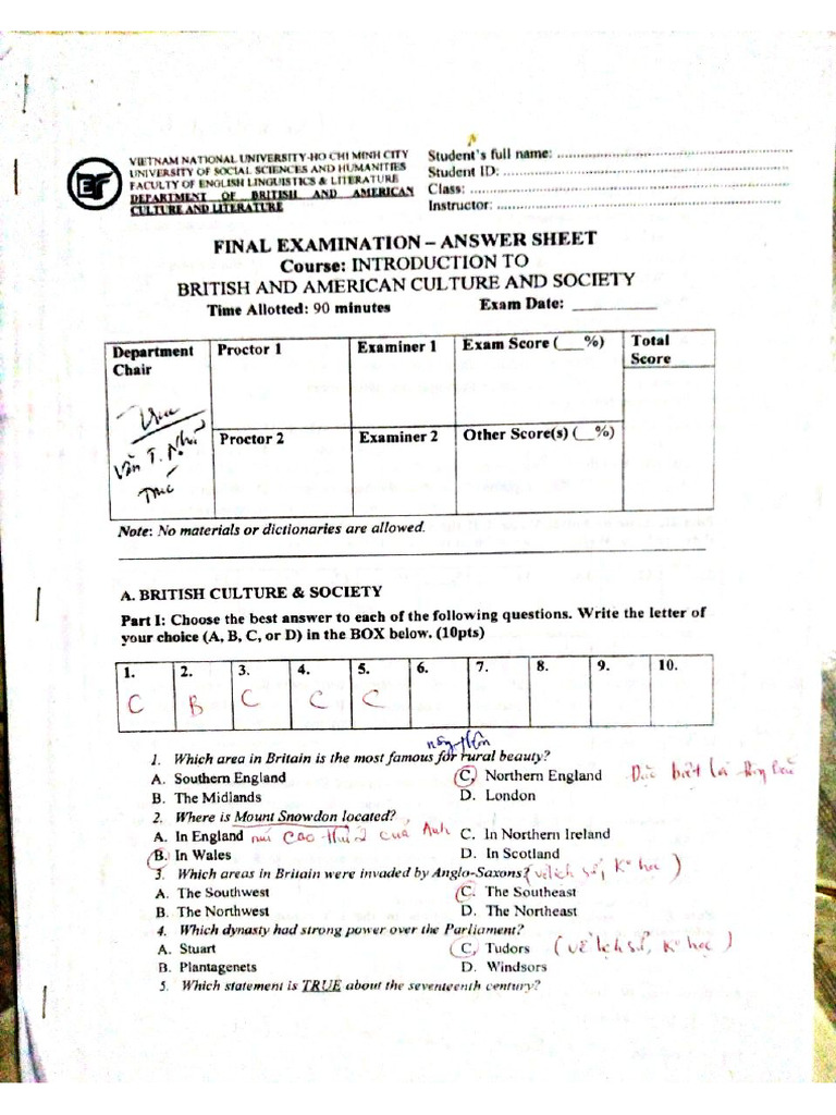 The Past American-British Culture Exams 2 | PDF