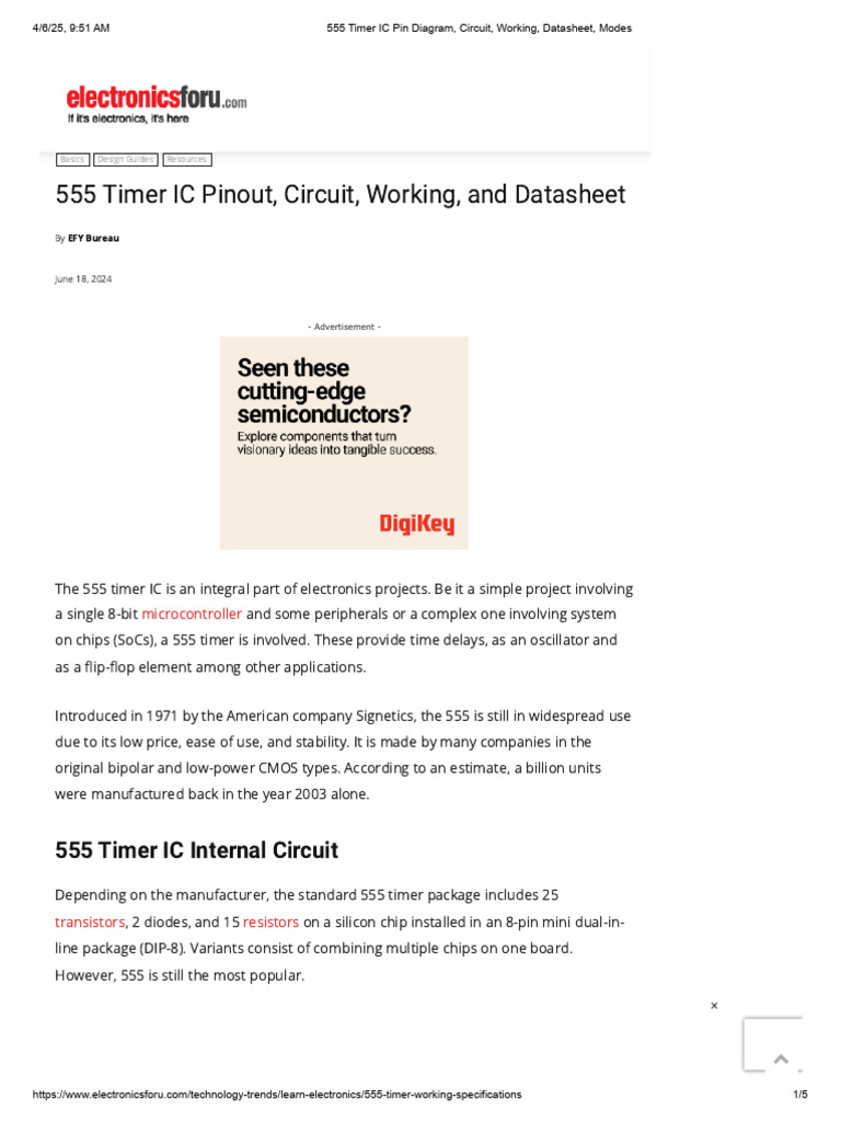 555 Timer IC Pinout and Circuit Guide | PDF | Integrated Circuit ...