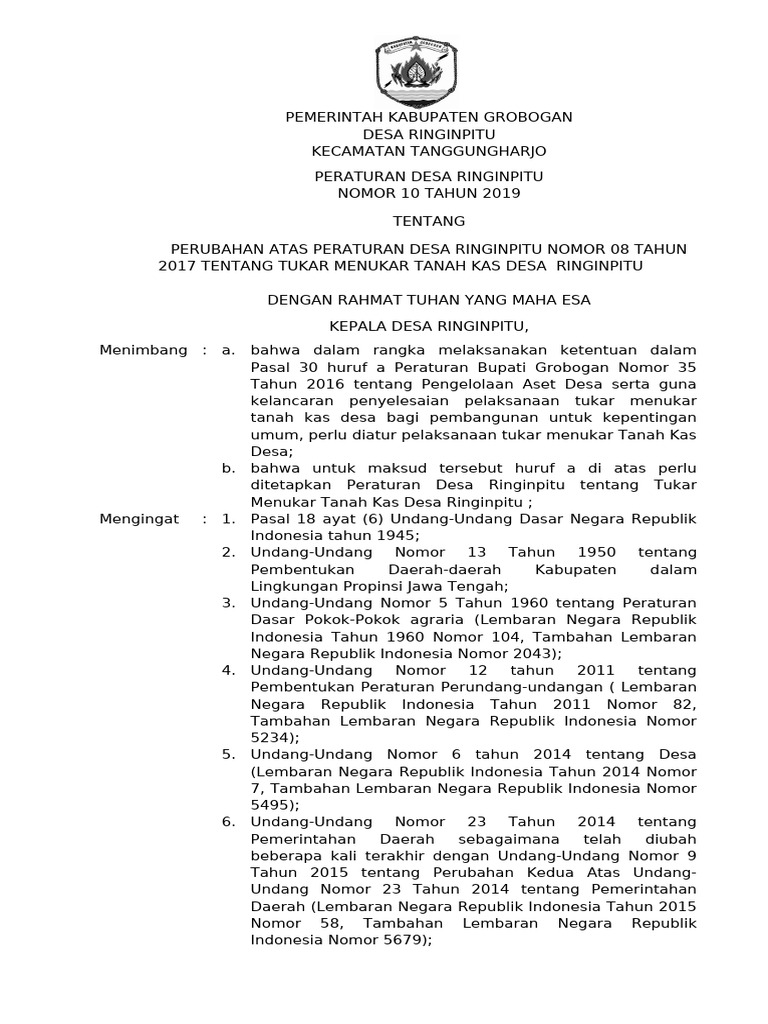 Rancangan Perdes TTG Tukar Menukar | PDF