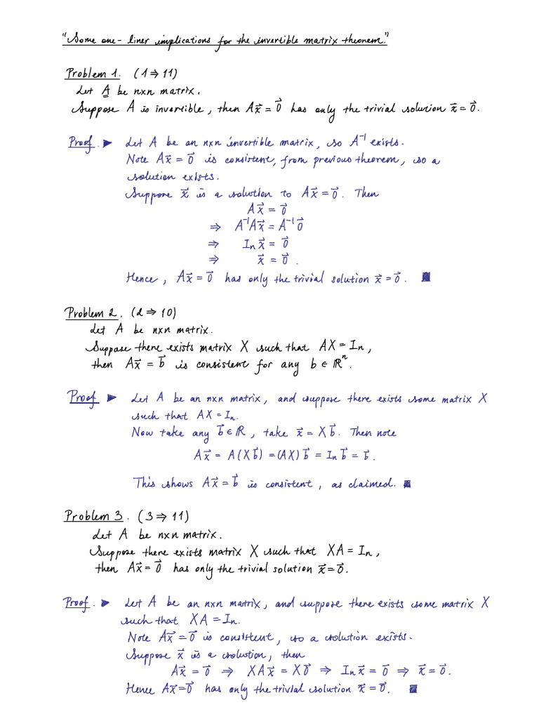 Some One Liner Implications for the Invertible Matrix Theorem | PDF