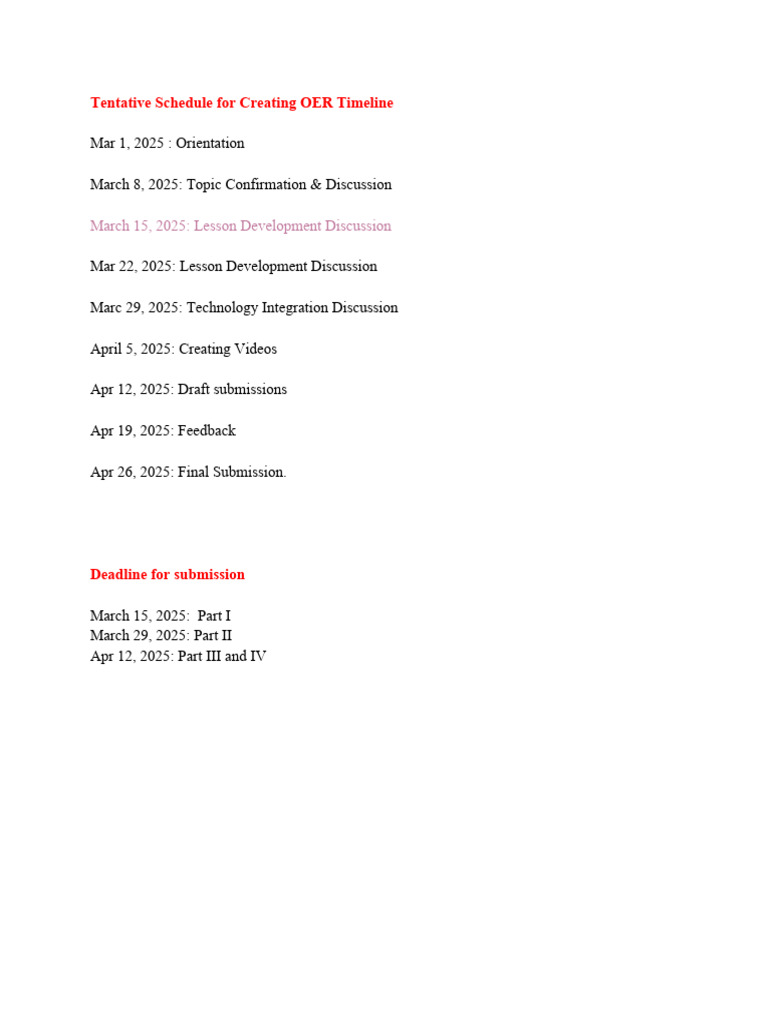 Edited_ Creating OER Rubrics_Timeline | PDF | Learning | Lesson Plan