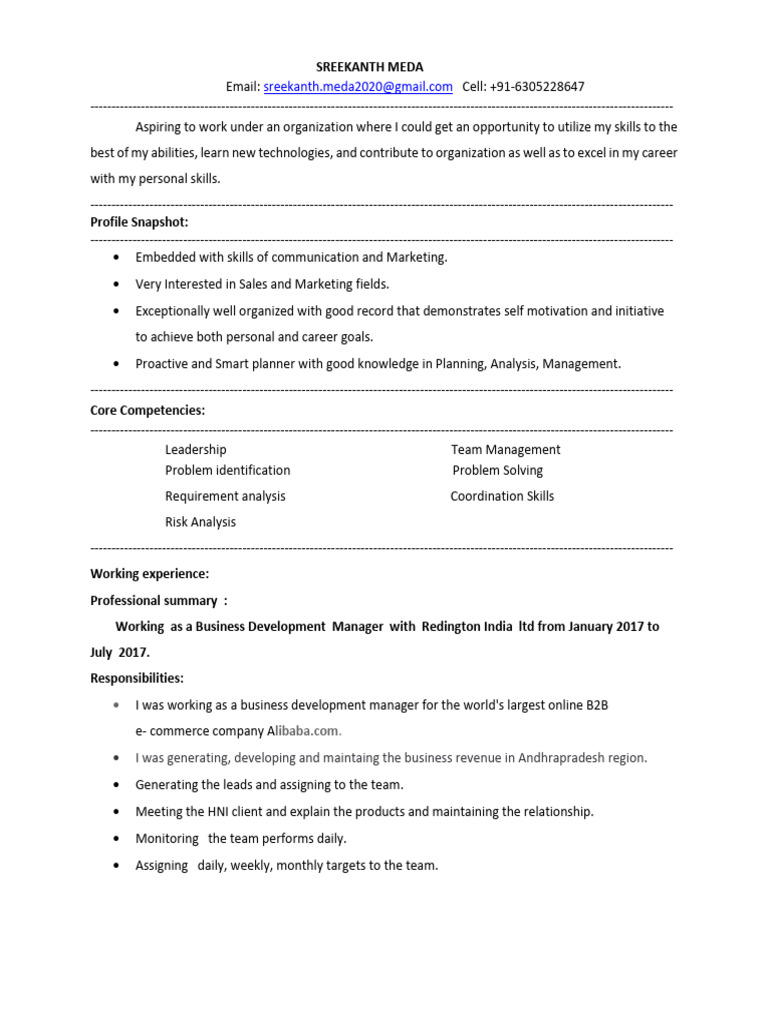 Resume_Sreekanth-converted | PDF | Business Development | Cognition