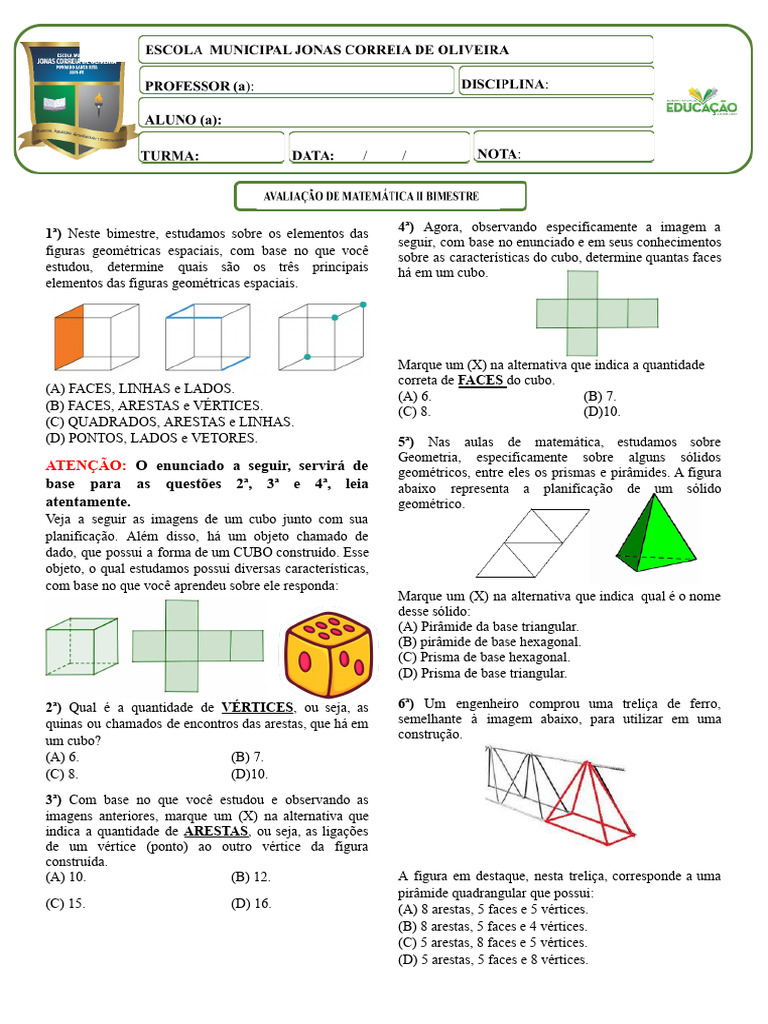 PROVA MATH - 6º ANOoo | PDF | Vértice (Geometria) | Geometria