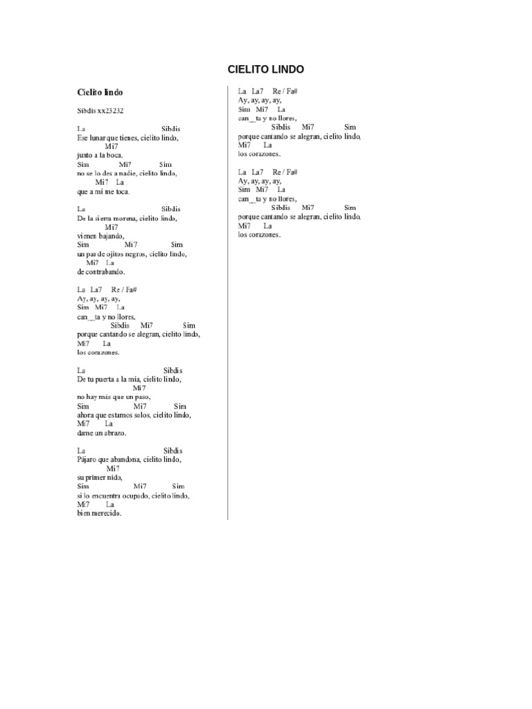 Acordes y Letra de Cielito Lindo | PDF