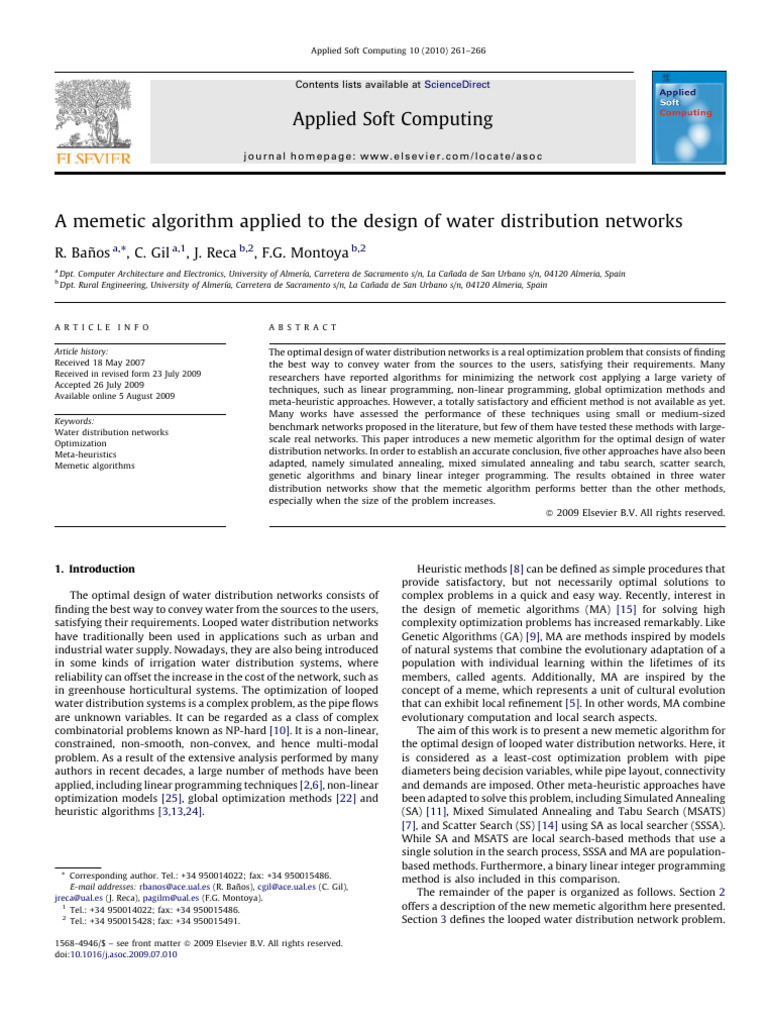 A memetic algorithm applied to the design of water distribution networks | PDF | Mathematical ...