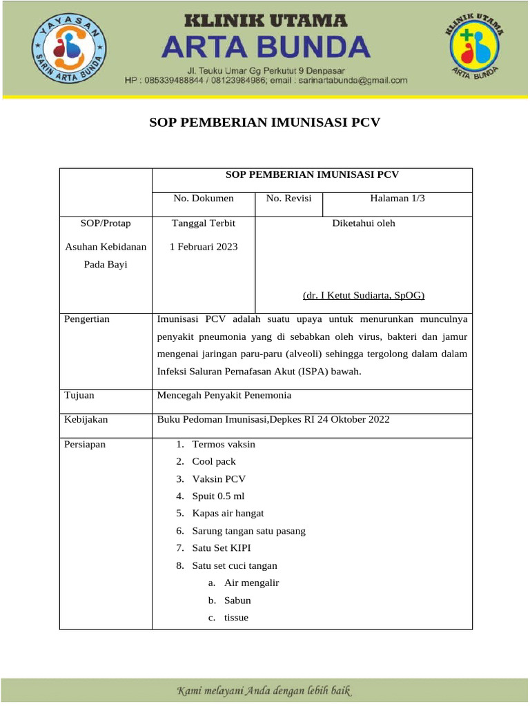 Prosedur Imunisasi Vaksin PCV | PDF