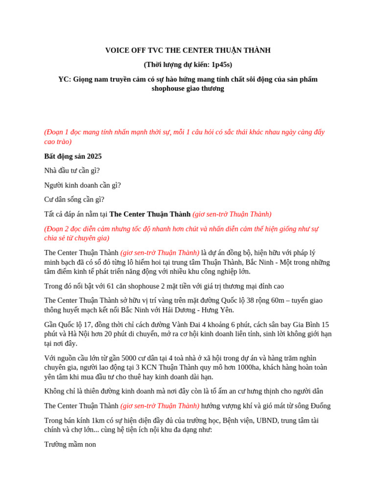 Voice Off TVC The Center Thuận Thành | PDF
