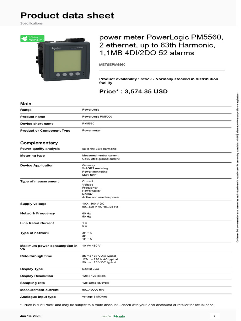 PowerLogic PM5560 Power Meter Specs | PDF | Alternating Current ...