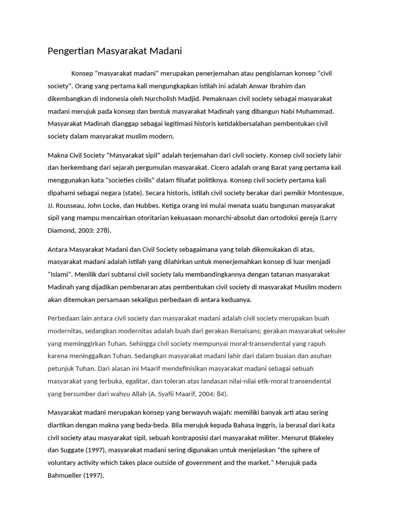 Pengertian Masyarakat Madani | PDF