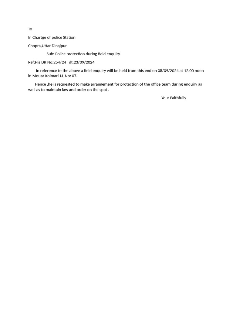 Police Protection During Field Enquiry . | PDF