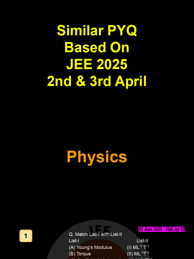 Similar PYQ Based On JEE 2025 2nd & 3rd April | PDF | Electronvolt | Photoelectric Effect