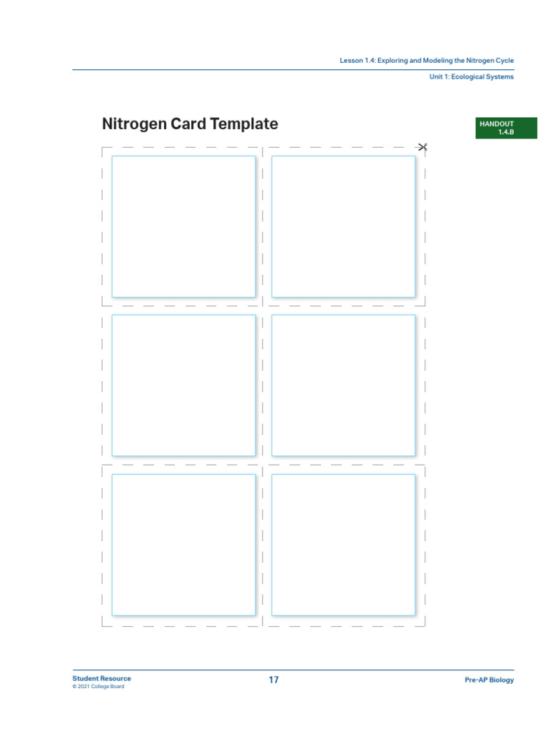 Nitrogen Cycle Card Template Handout | PDF