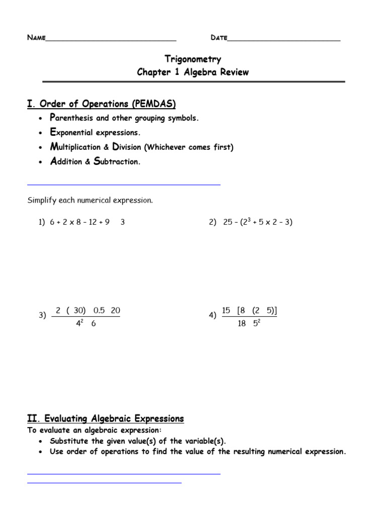 Algebra Review Lessons (Trig) | PDF | Mathematics | Algebra