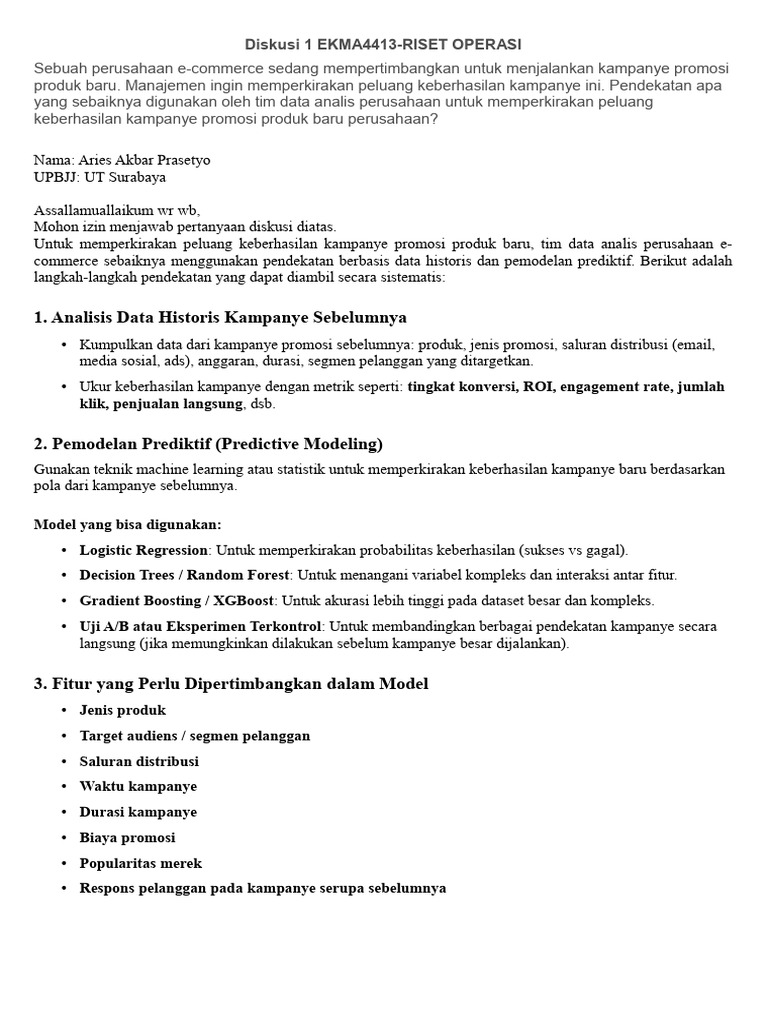 Diskusi 1 - EKMA4413.RISET OPERASI | PDF