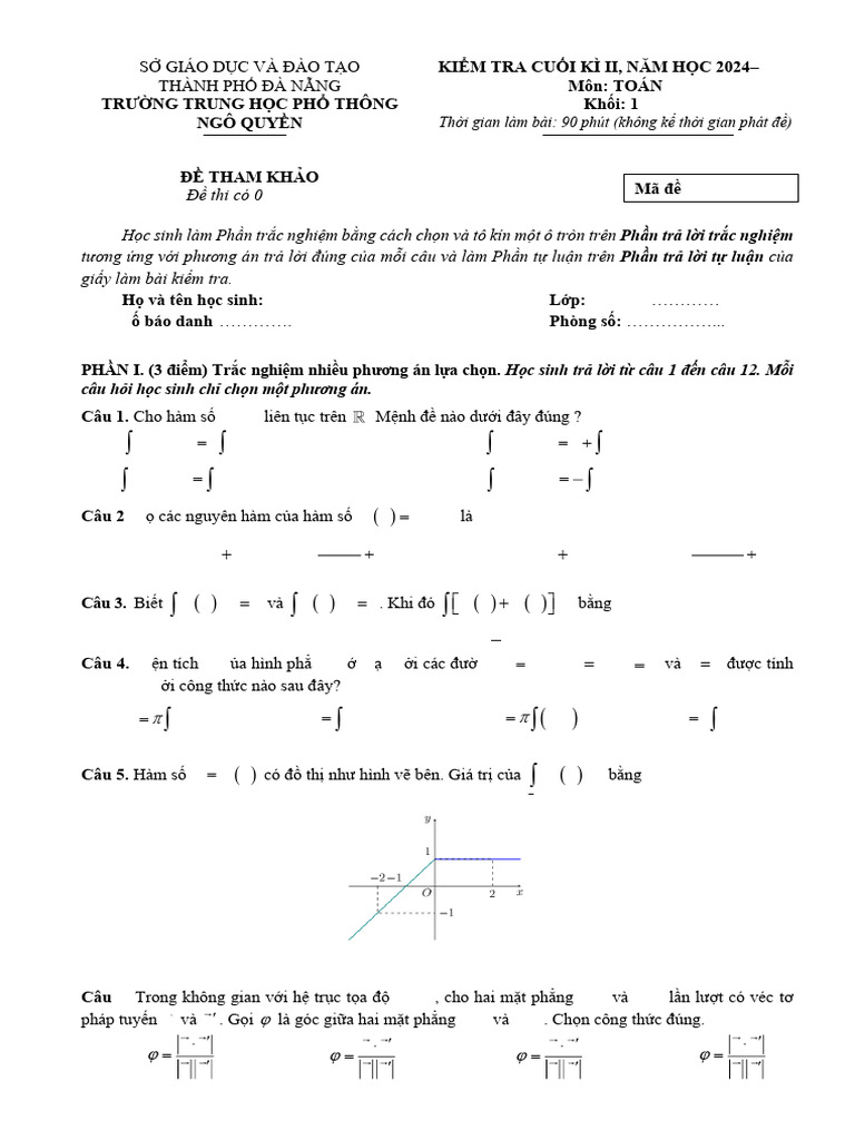 De Tham Khao Cuoi Ki 2 Toan 12 Nam 2024 2025 Truong THPT Ngo Quyen Da Nang | PDF