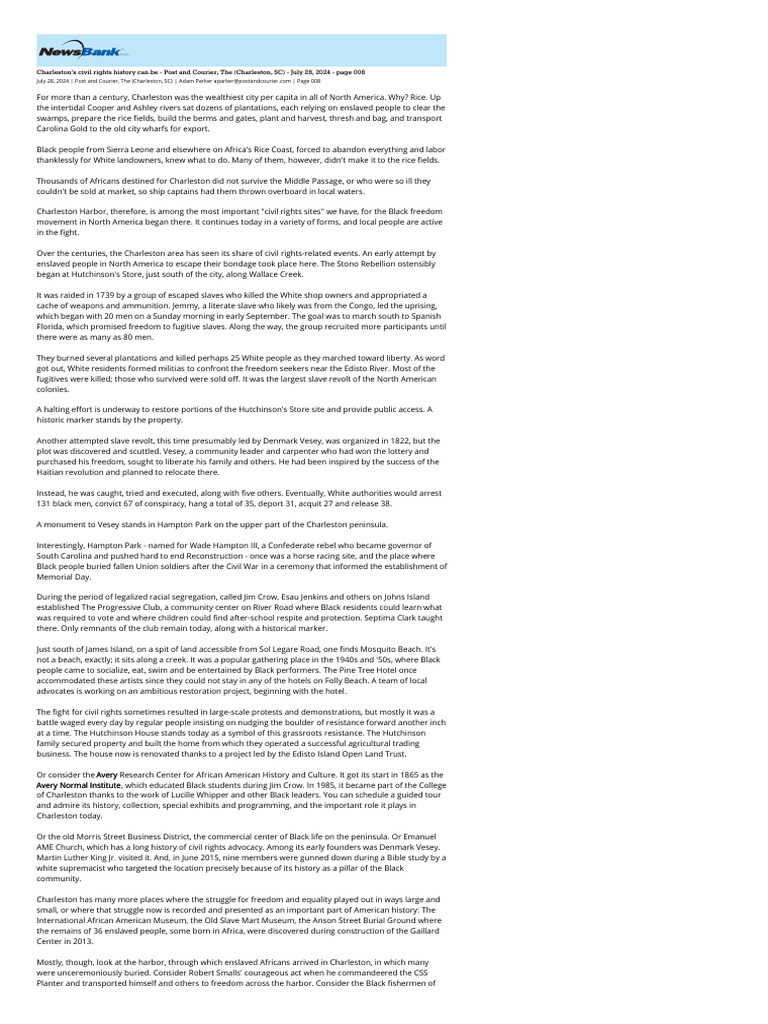 Charlestons Civil Rights History Can Be Post and Courier The Charleston SC July 28 2024 p008 ...