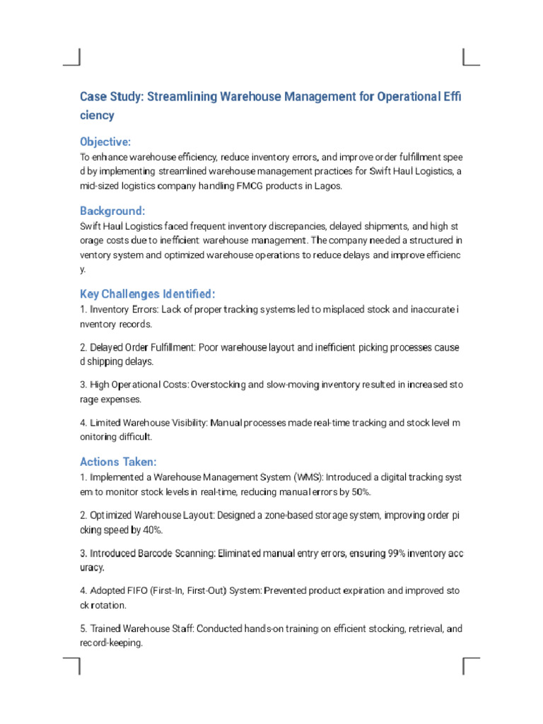 Streamlining Warehouse Management Case Study Updated Phoenix | PDF