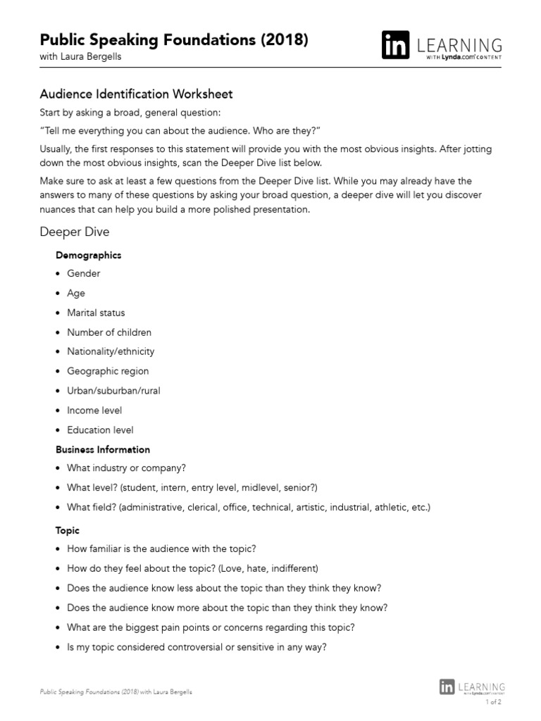 Audience Identification Worksheet | PDF