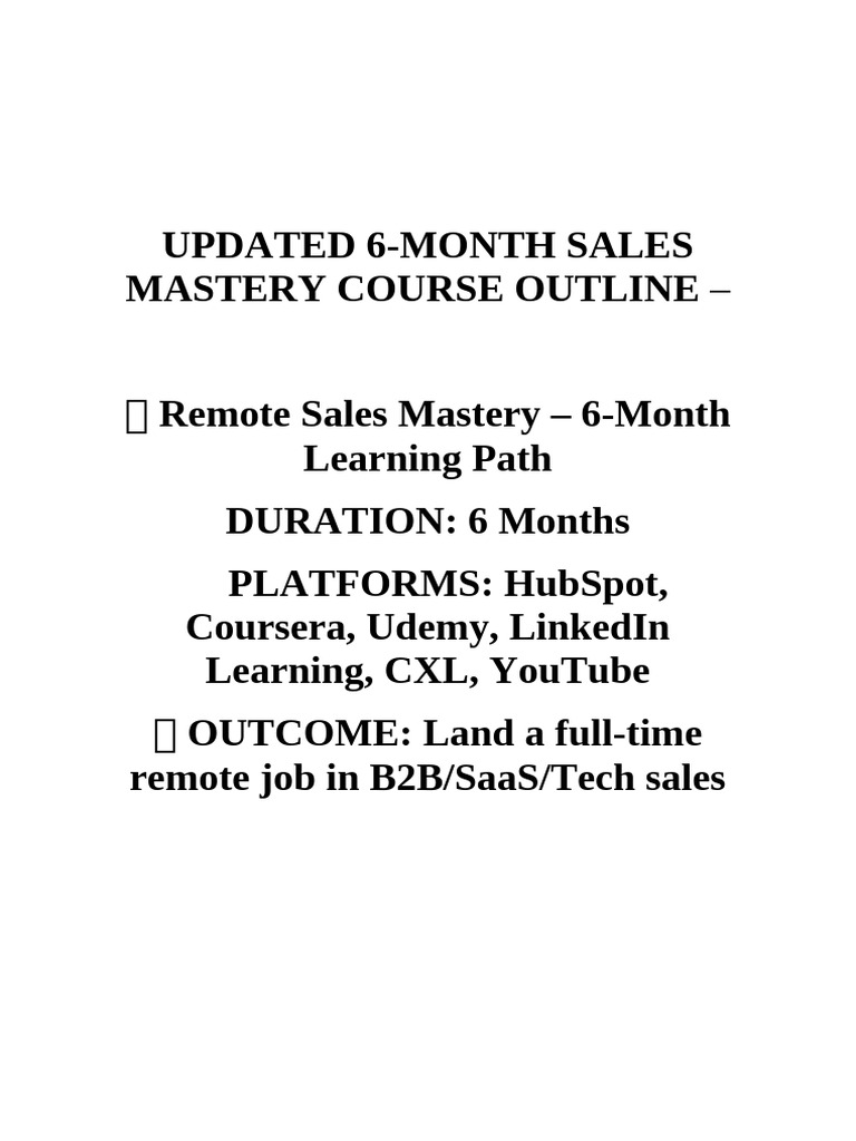 6 Months Sales Course Outline | PDF | Sales | Customer Relationship ...
