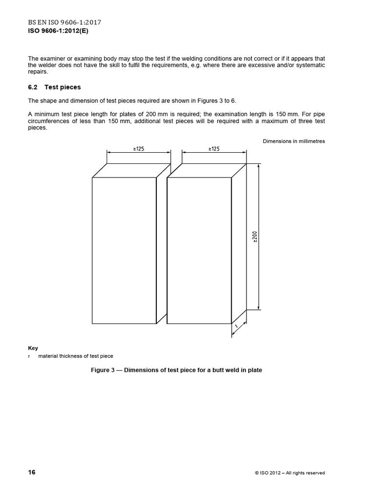 Test Piece Dimension - BS en Iso 9606-1-2017 | PDF | Pipe (Fluid ...