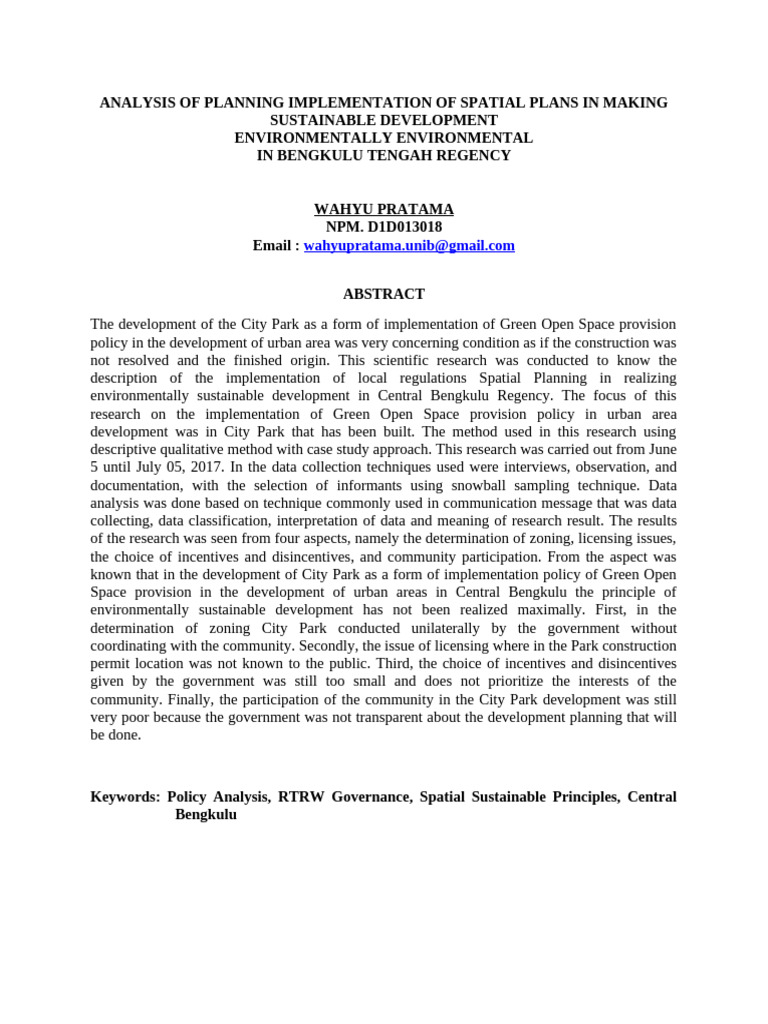 ANALYSIS OF PLANNING IMPLEMENTATION OF SPATIAL PLANS IN MAKING ...