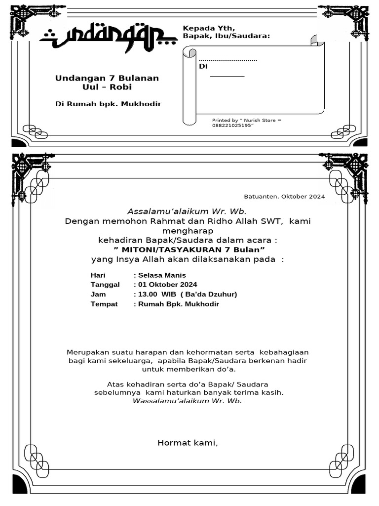 Undangan 7 Bulanan | PDF