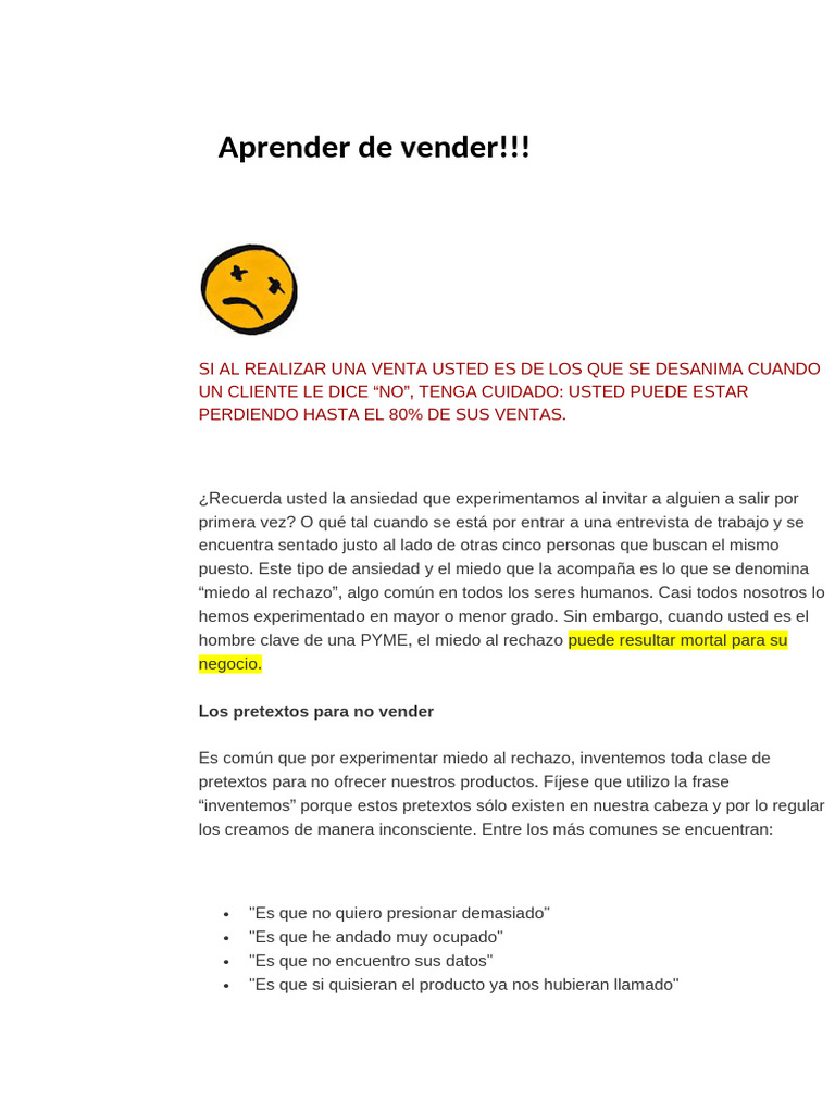 Supera el miedo al rechazo en ventas | PDF | Temor | Cliente