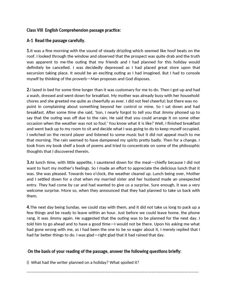 Class 8 English Comprehension Passage | PDF