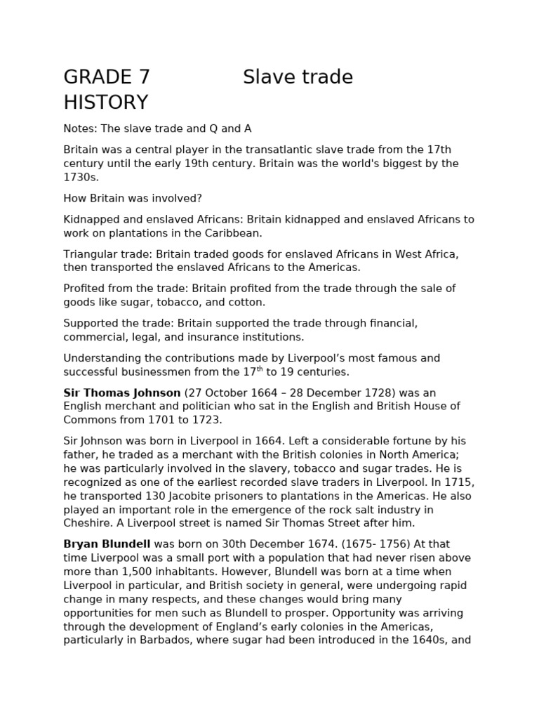 Grade 7 History Notes and q and A | PDF | Atlantic Slave Trade | Slavery