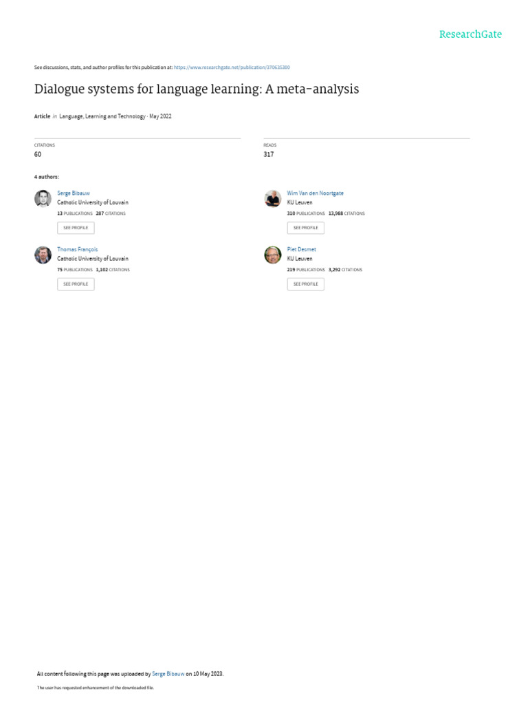 Dialogue Systems For Language Learning A Meta-Analysis | PDF | Second ...