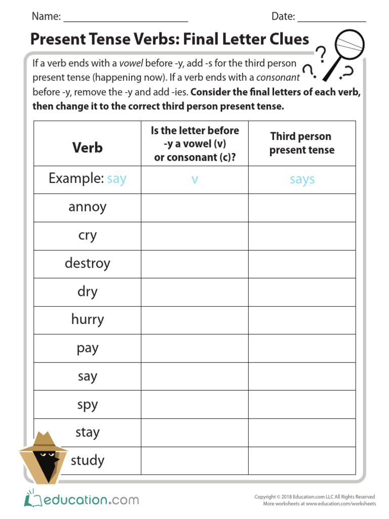 Present Tense Verbs Final Letter Clues | PDF