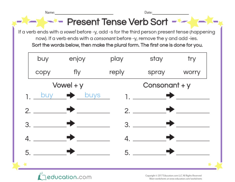 Present Tense Verb Sort | PDF