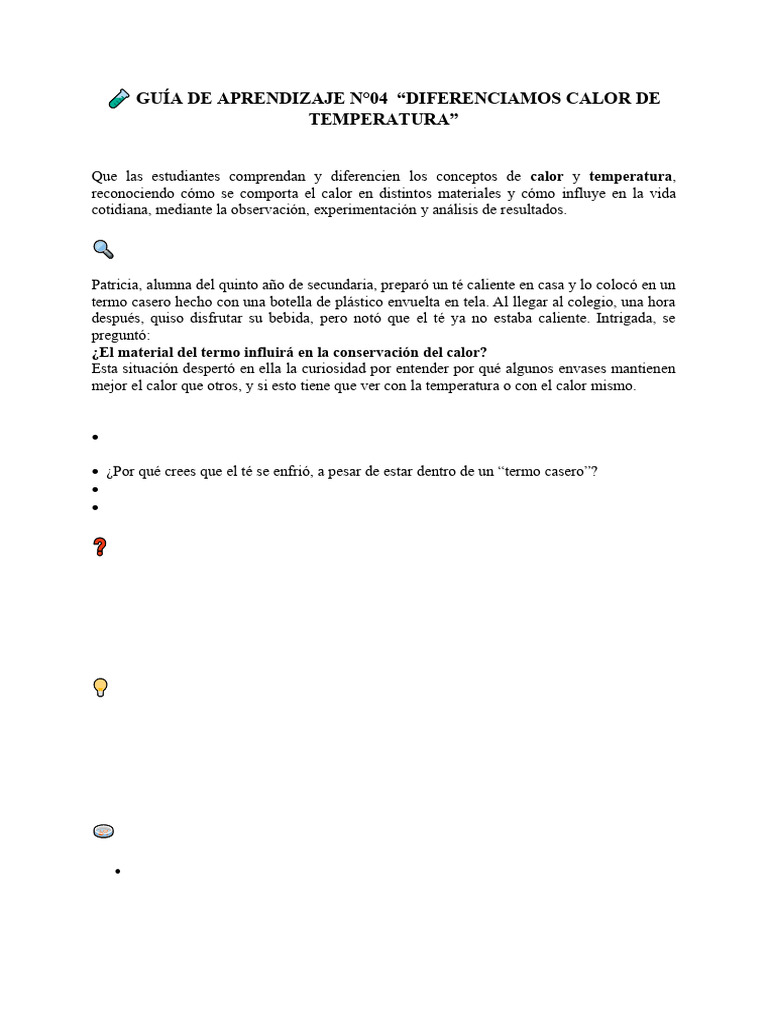 ? Ggía Práctica de Aprendizaje N°04 | PDF | Calor | Té