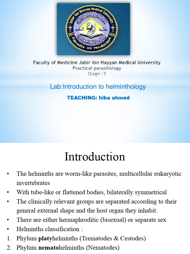 Introduction to Helminthology Lab Guide | PDF | Nematode | Parasitism