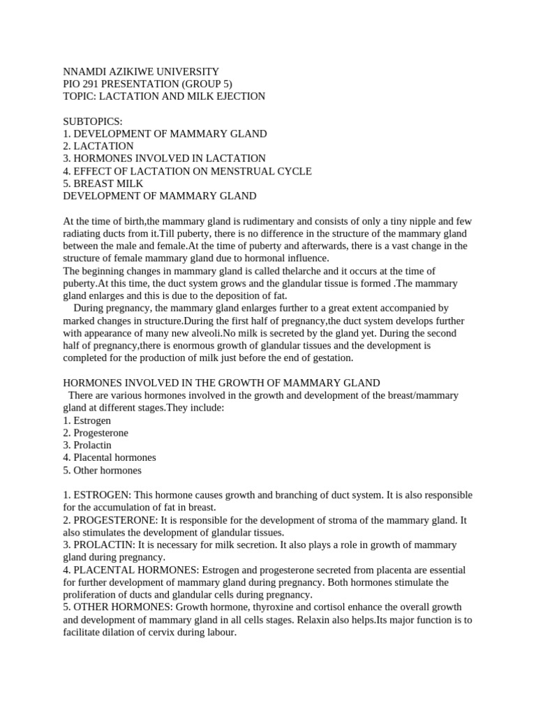 Lactation and Milk Ejection Overview | PDF | Lactation | Breast