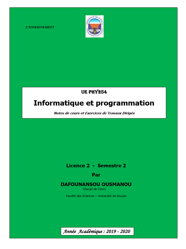 Cours - PHY254 19-20 | PDF | Python (Langage de programmation) | Variable (informatique)