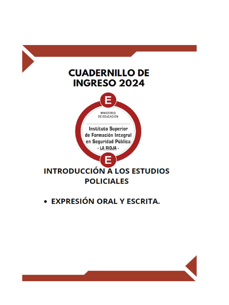 Cuadernillo de Ingreso Seguridad - Expresión Oral y Escrita - 1 | PDF