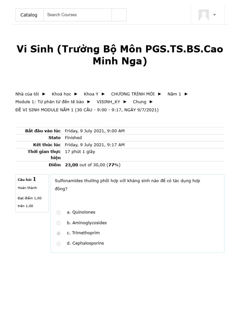 (VI SINH - ĐỀ) Cuối kỳ Y21 | PDF
