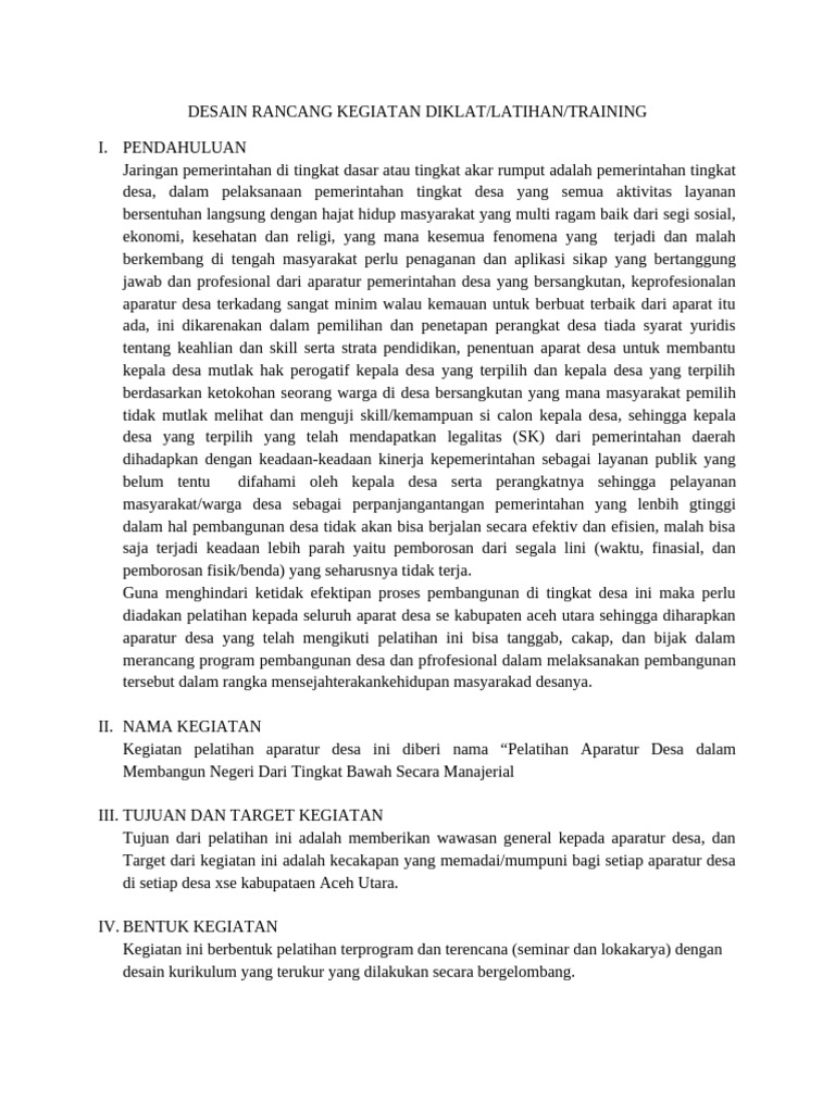 Desain Proposal Kegiatan Diklat Dan Pelatihan | PDF