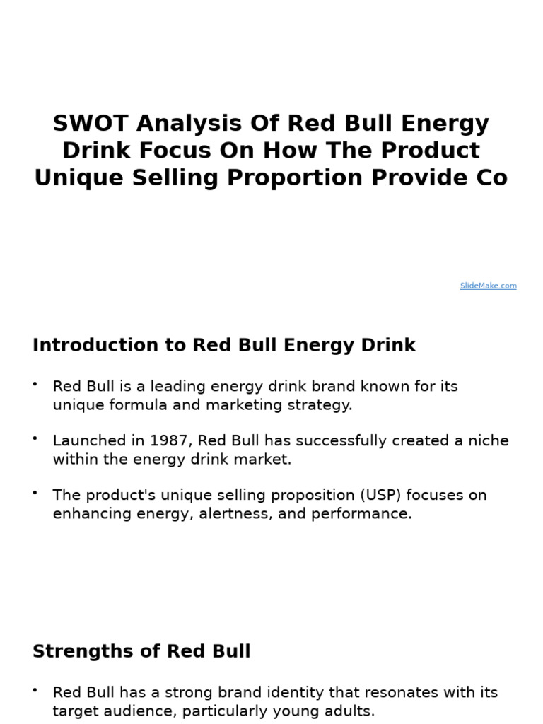 SWOT Analysis of Red Bull Energy Drink Focus On How The Product Unique ...