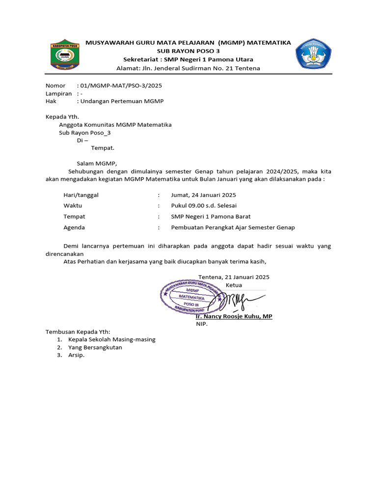Undangan MGMP 1 | PDF