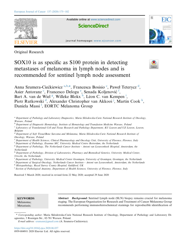 SOX10 is as Specific as S100 Protein in Detecting Metastases of ...