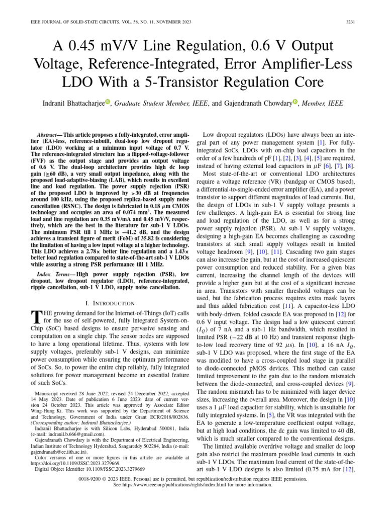 A 0.45 MV V Line Regulation 0.6 V Output Voltage Reference-Integrated ...